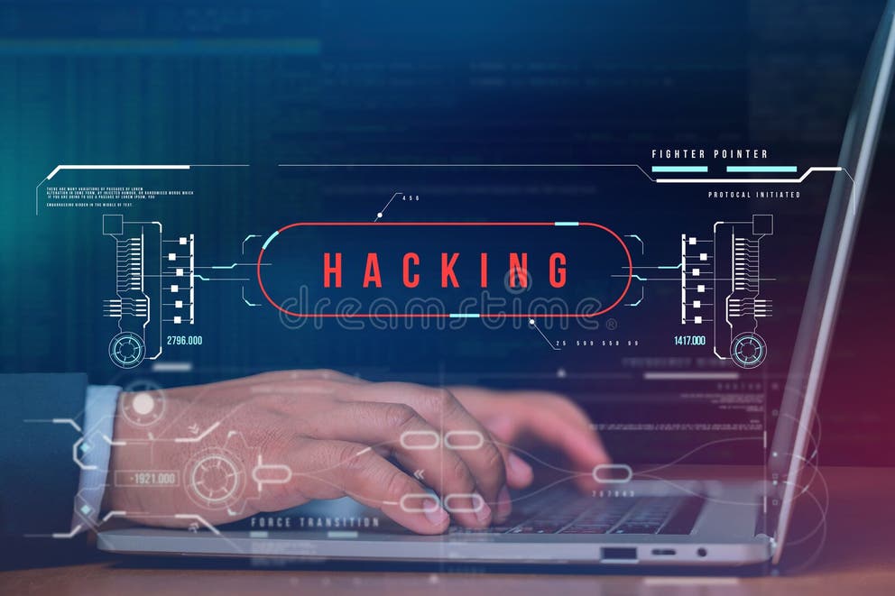 Hacker Using a Laptop with Binary Code Digital Interface. Dangerous Hack Breaks into Data ...