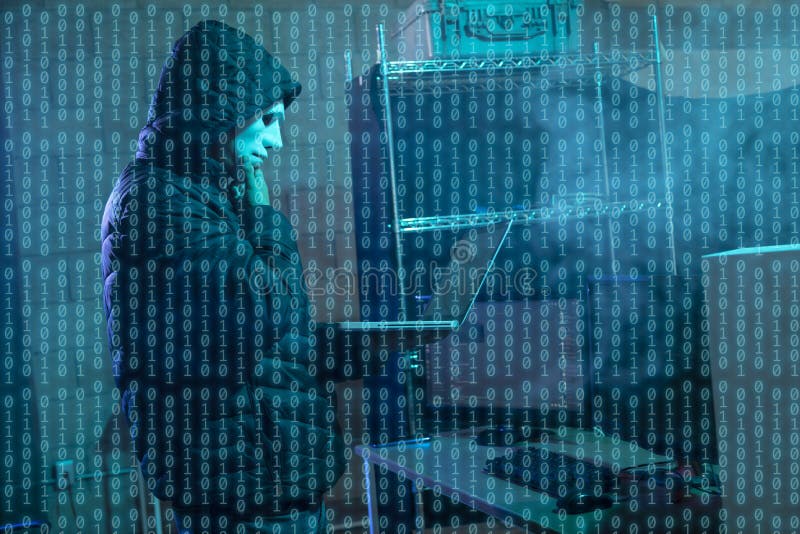 Hacker Using Laptop With Binary Code Stock Image Image Of Hidden Mysterious 189726429