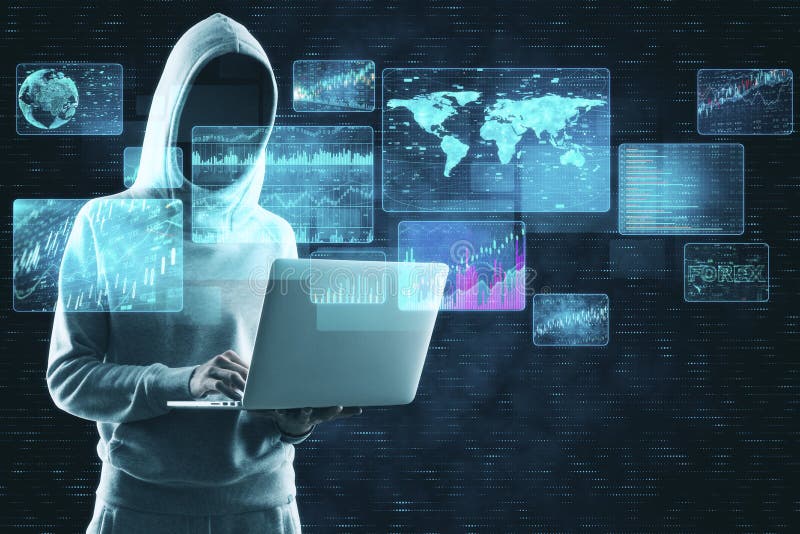 Hacker Using Laptop with Business Interface Stock Photo - Image of ...