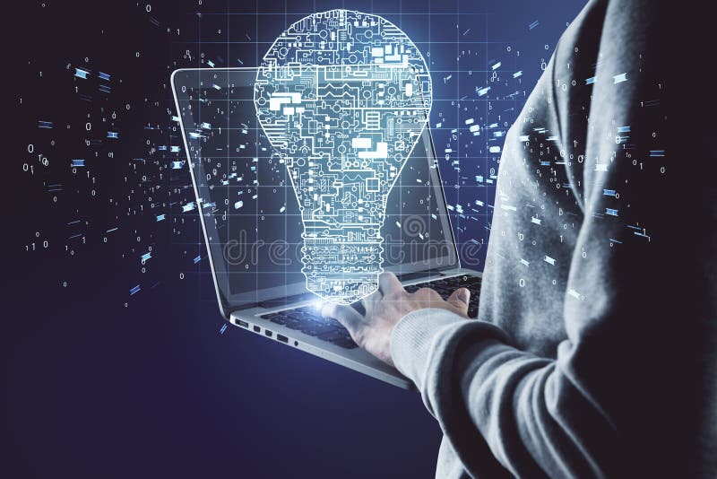 Hacker Using Laptop with Circuit Lamp Stock Photo - Image of ...
