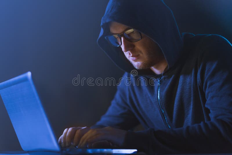 Hacker Using Laptop Computer for Cyber Attack Stock Photo - Image of ...