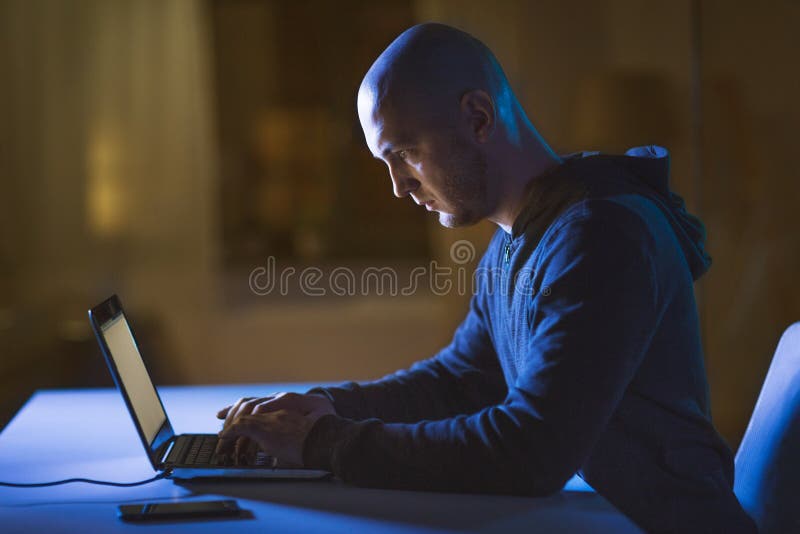 Hacker Using Laptop Computer for Cyber Attack Stock Image - Image of ...