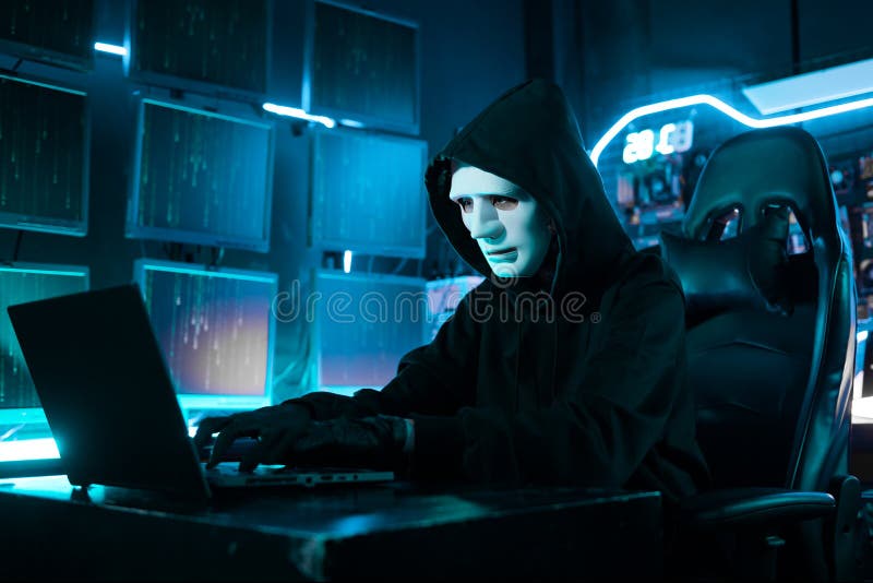 Hacker is Using Laptop Computer To Steal Data in the Night Stock Photo ...