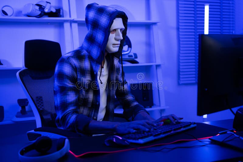 Hacker Is Using Laptop Computer To Steal Data In The Night Stock Image Image Of System Light