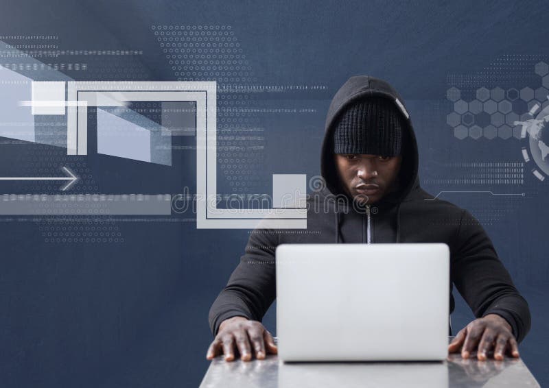 Hacker Using a Laptop in a Dark Room Stock Photo - Image of disguise ...