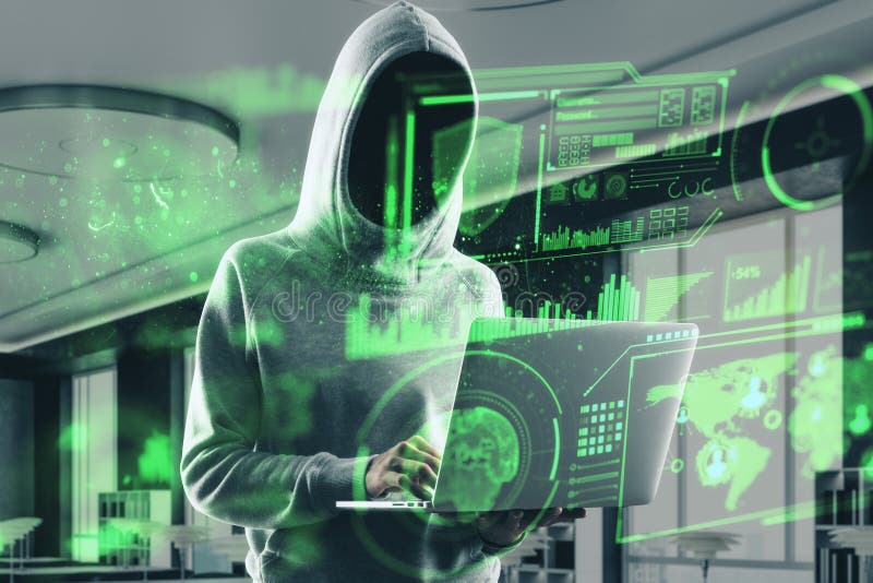 Hacker Using Laptop and Digital Screen with Security Project Stock ...