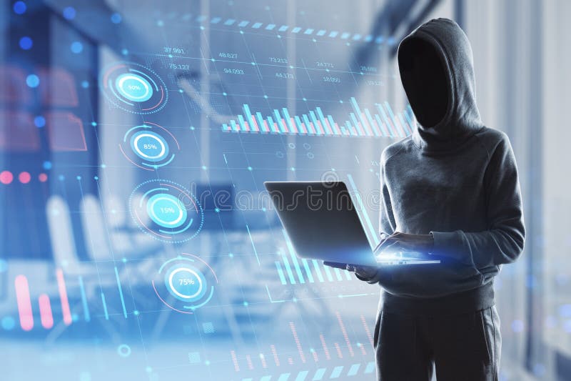 Charts, Future and Man with Hologram, Digital Interface and Check ...