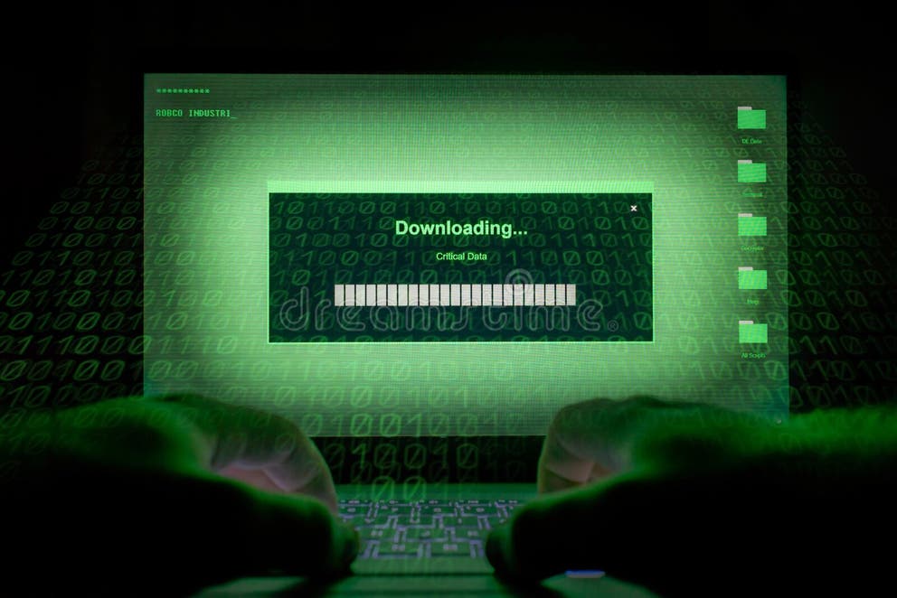 Hacker Using Laptop. Lots of Digits on the Computer Screen Stock Image ...