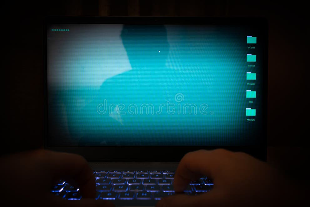 Hacker Using Laptop. Lots of Digits on the Computer Screen Stock Image ...