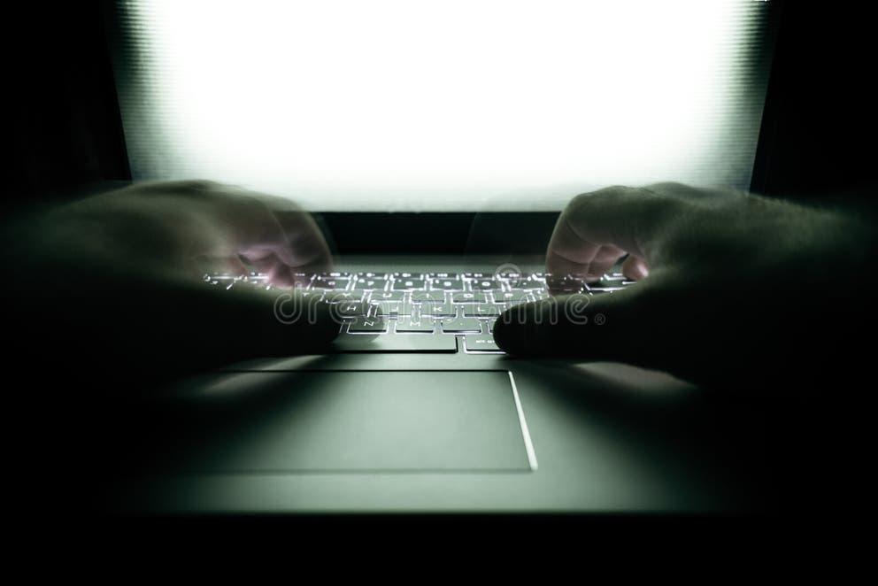 Hacker Using Laptop. Lots of Digits on the Computer Screen Stock Image ...