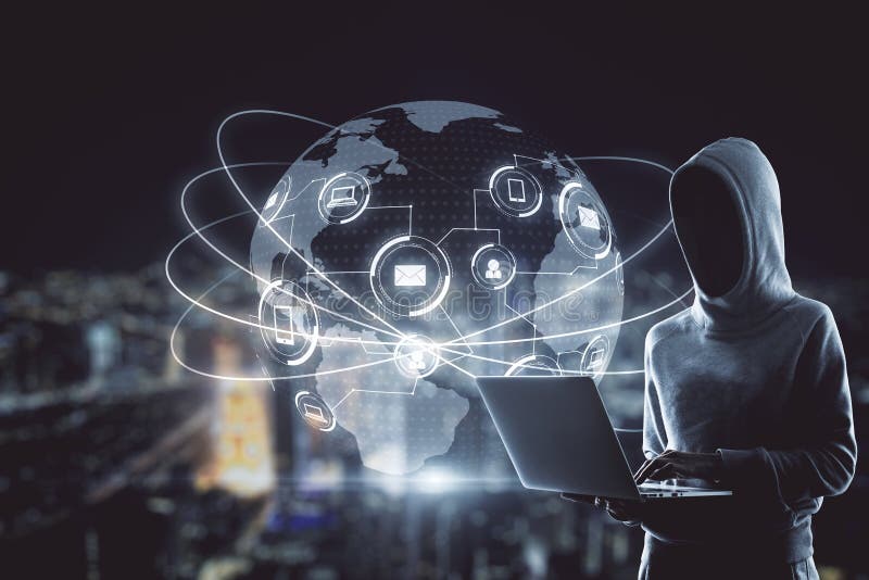 Hacker Using Laptop with Social Network Interface Stock Image - Image ...