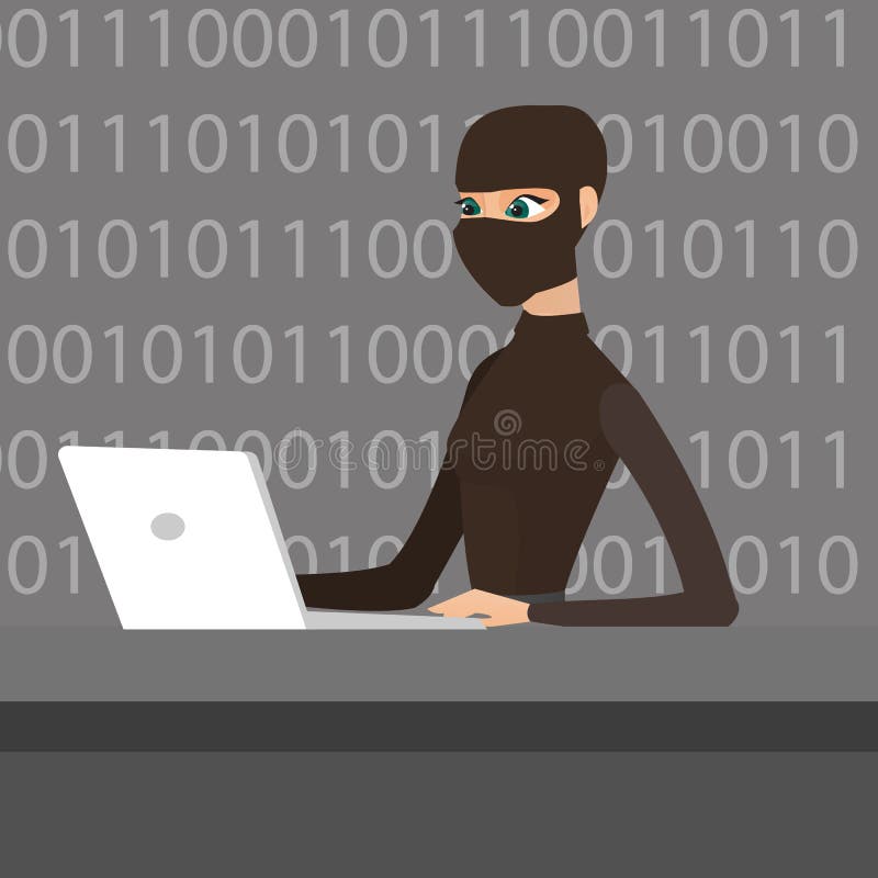 Hacker Using Laptop To Steal Information. Stock Vector - Illustration ...