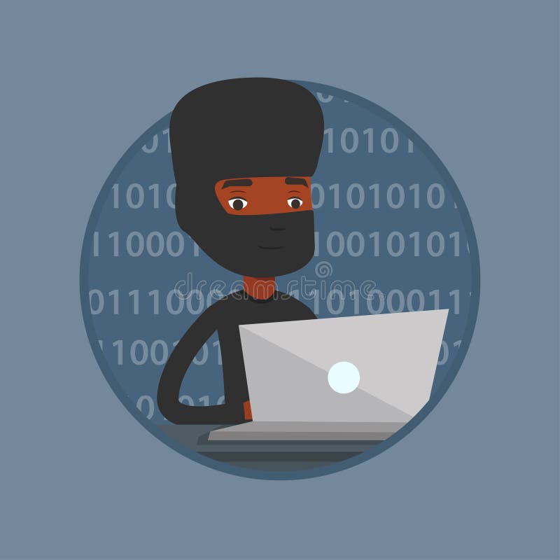 Hacker Using Laptop To Steal Information. Stock Vector - Illustration ...