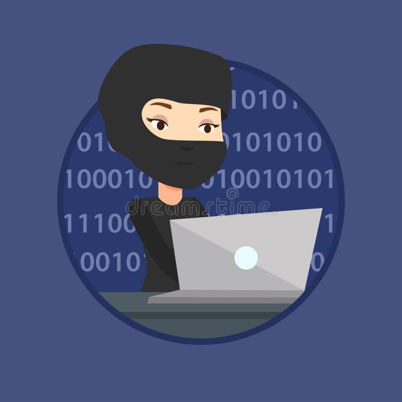 Hacker Using Laptop To Steal Information Stock Vector Illustration