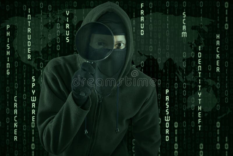 Hacker with a Magnifying Glass Stock Photo - Image of desktop, glass ...