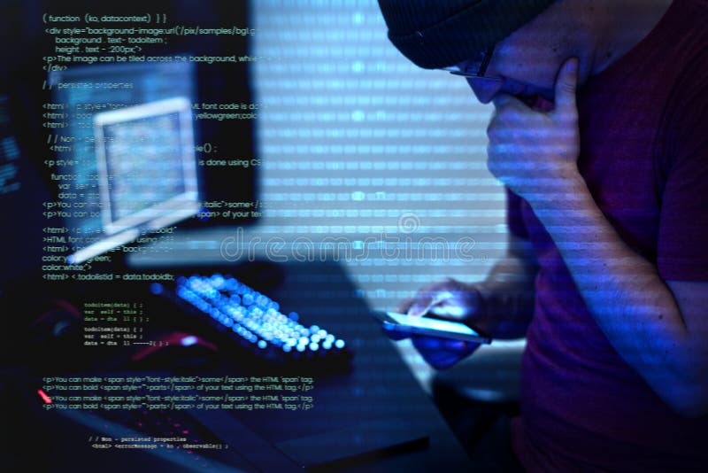 Hacker Using Smart Phone To Steal Data Stock Image - Image of ...