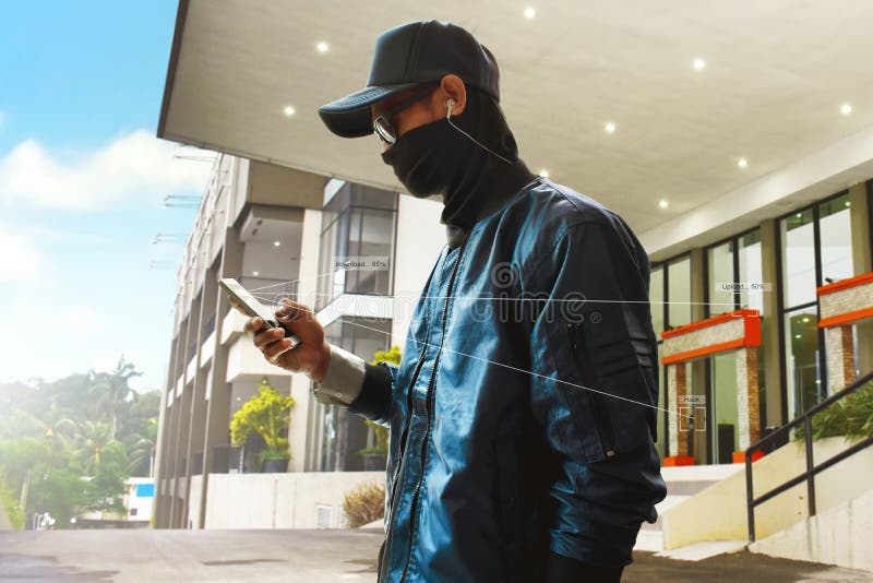 Unknown Hacker Using Mobile Phone Stock Image - Image of data ...