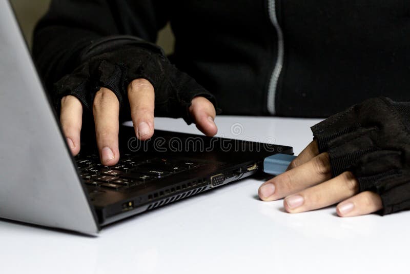 Hacker Using USB Flash Drive for Theft the Information Stock Image ...