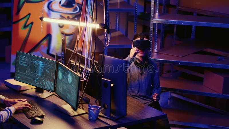 Hacker Coding Malware with VR Headset Stock Video - Video of computer, goggles: 298103513