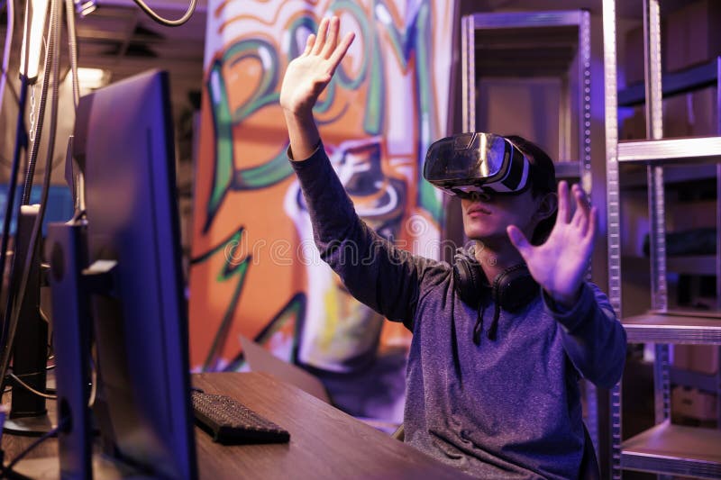 Hacker Using Vr Technology For Hacking Stock Image Image Of Data