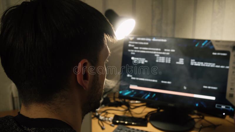 Hacker Waiting Download Finish Installing the Program Computer. Smokes ...