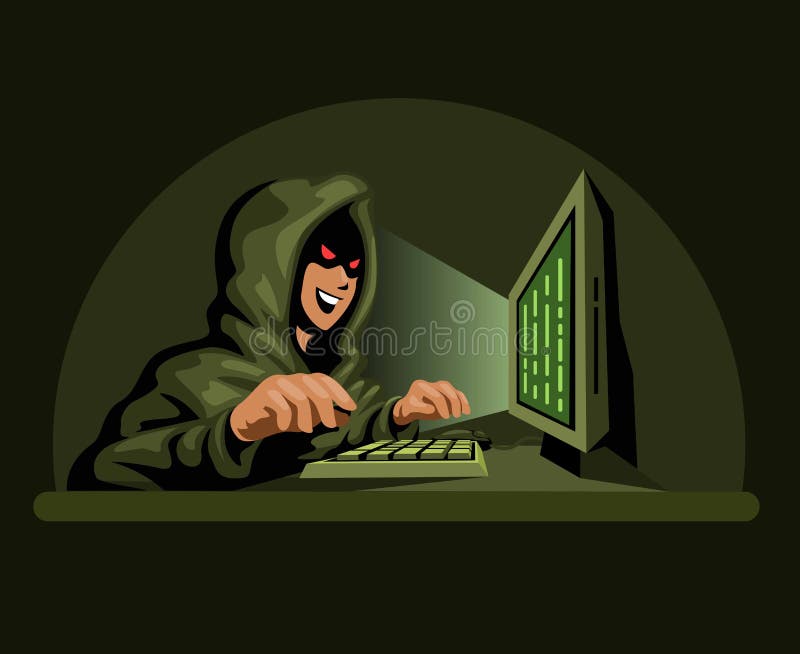 Hacker Wear Hoodie Using Computer Character Illustration Vector Stock Vector Illustration Of