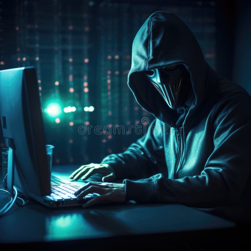 A Hacker Wearing Anonymous Mask and Hacking Pc. Ai Generated Stock ...