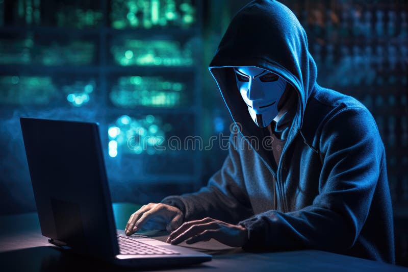 A Hacker Wearing Anonymous Mask and Hacking Pc. Ai Generated Stock ...