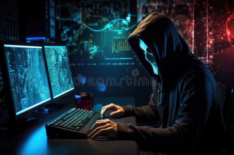 A Hacker Wearing Anonymous Mask and Hacking Pc. Ai Generated Stock ...