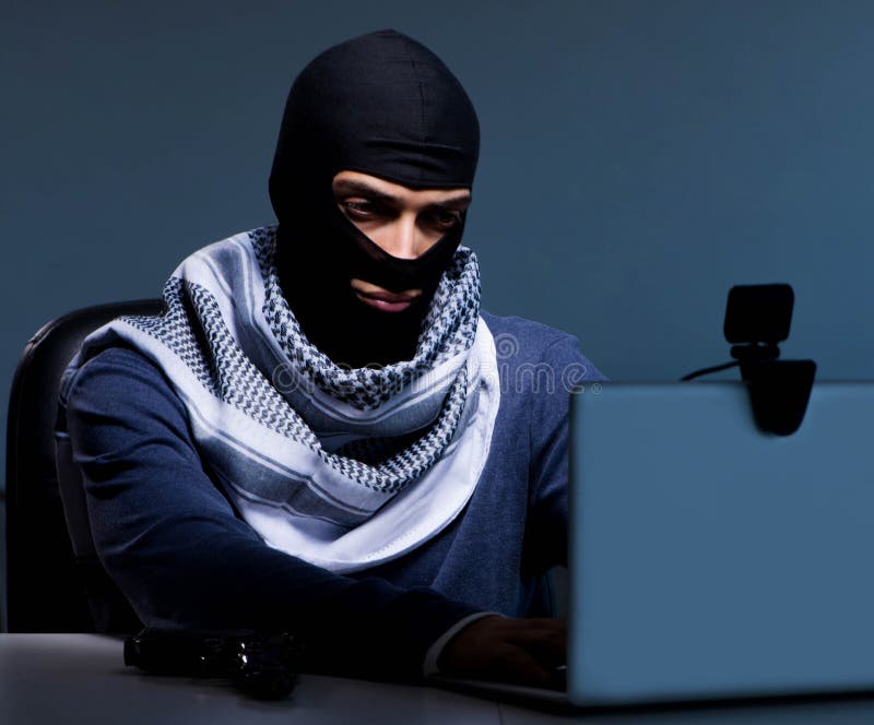 Hacker Wearing Balaclava Mask Hacking Computer Stock Image - Image of ...