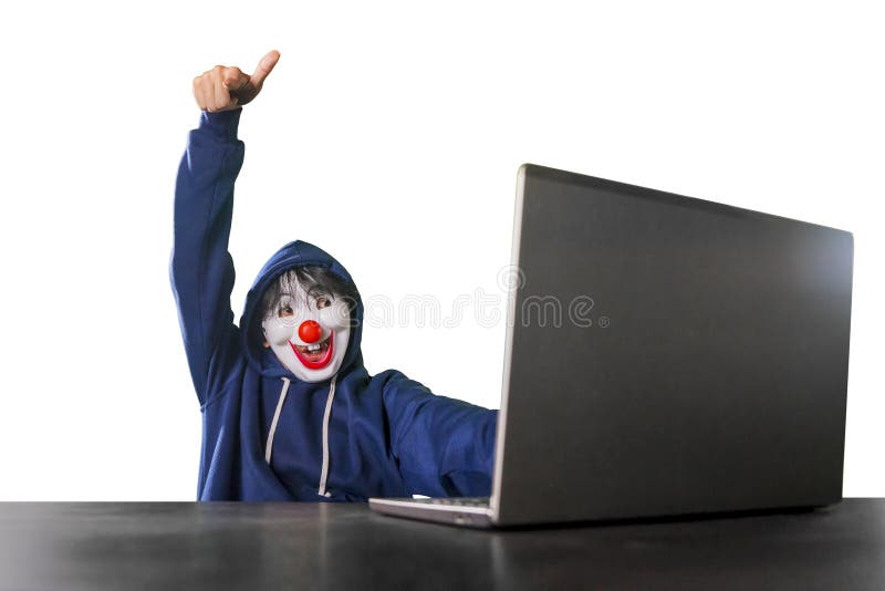 Hacker wearing clown mask stock image. Image of information - 171767523