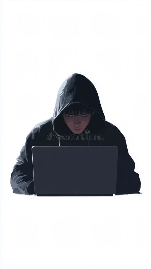Hacker Wearing Hoodie Programming on Laptop in Dark Room Stock ...