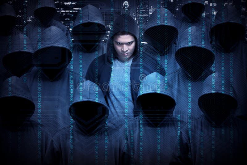 Group Of Hooded Hacker With Mask Standing Stock Photo - Image of ...