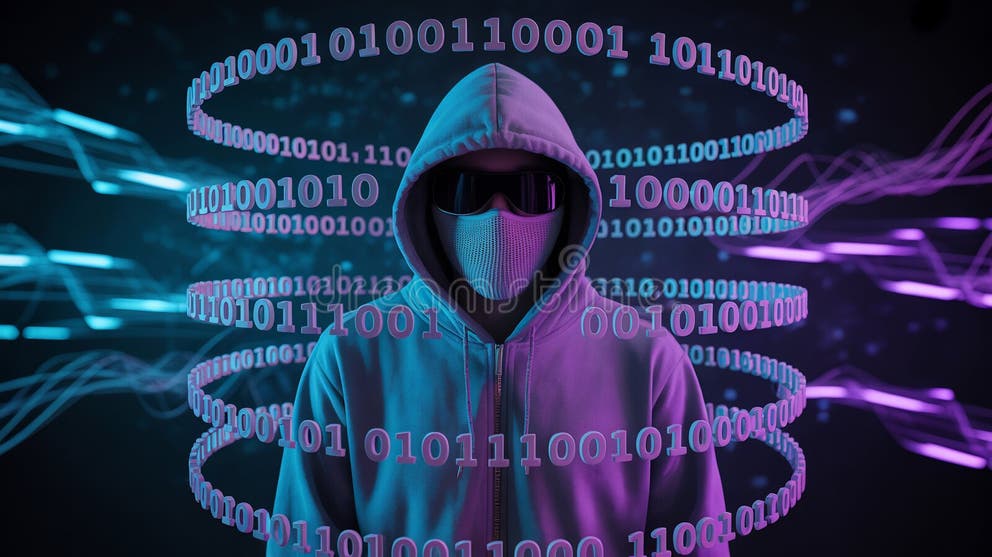 Hacker with Mask and Binary Code, Cyber Security and Digital Technology ...