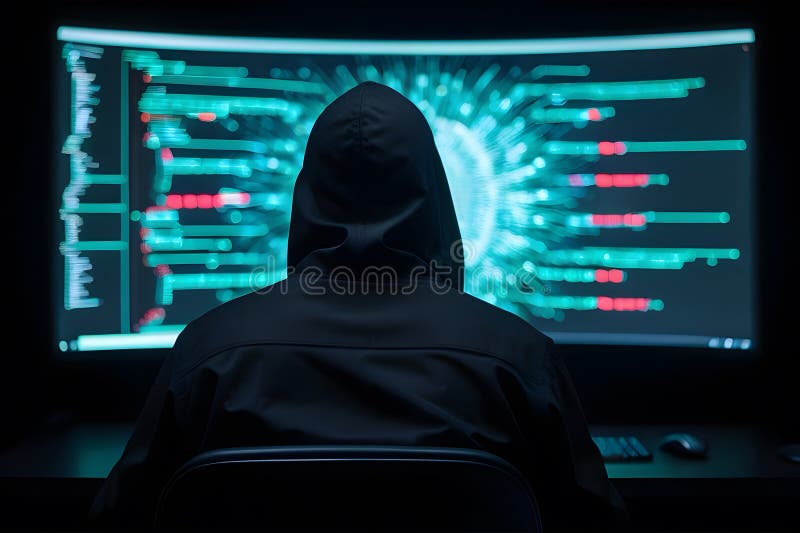 A Hacker Wearing Mask and Hoodies with the Background of Many Computers ...