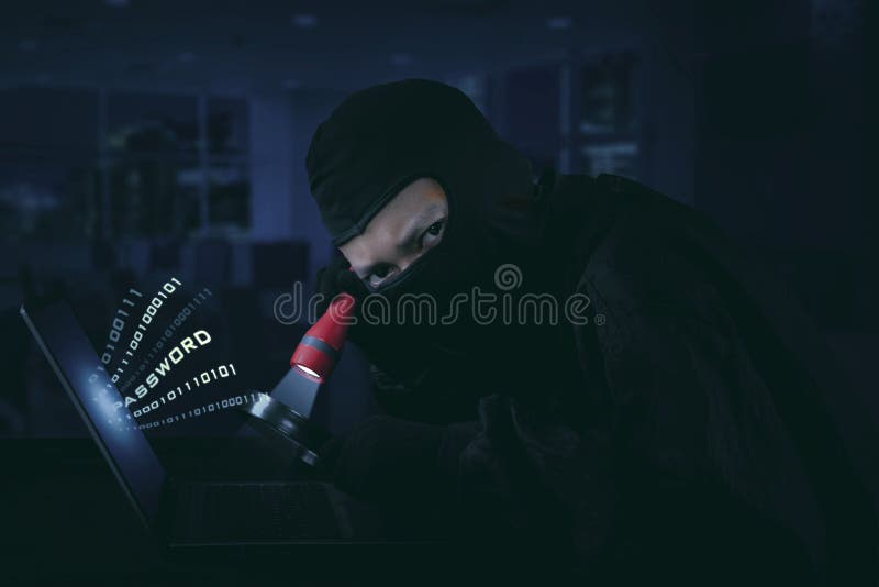 Hacker Wearing Mask Using Flash Light. Stock Image - Image of people ...