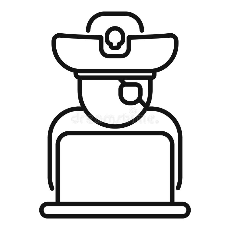 Hacker Wearing Pirate Hat and Eye Patch Working on Laptop for Cyber ...