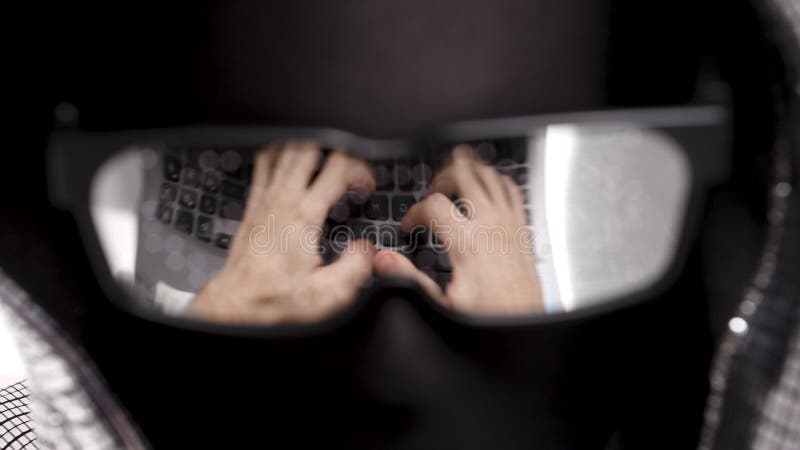 Hacker Wearing Reflective Sunglasses Stock Video - Video of programming ...