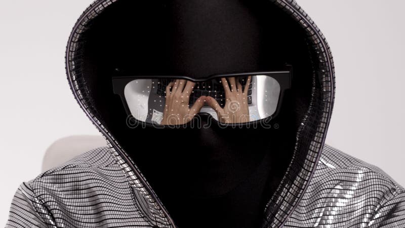 Hacker Wearing Reflective Sunglasses Stock Video - Video of secret ...