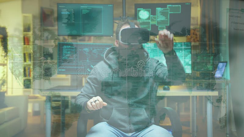 Hacker Wearing VR Headset and Working with AR Holograms Stock Video ... Hacker Wearing VR Headset and Working with AR Holograms Stock Video ...