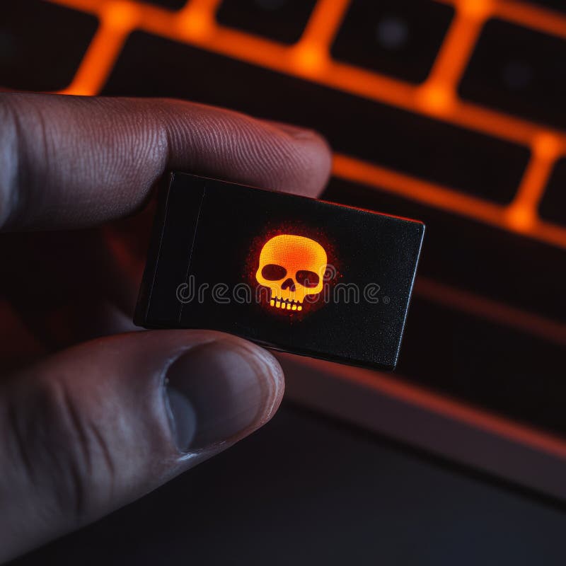 A Hacker, Wielding a USB Stick Adorned with a Skull, is on the Verge of ...