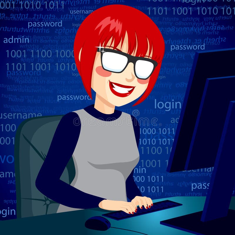 Woman hacker stock illustration. Illustration of cartoon - 54744