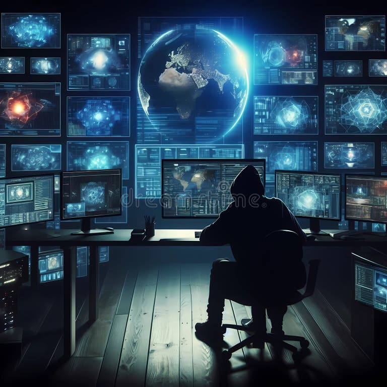 Hacker Control Room Screens Stock Illustration - Illustration of ...