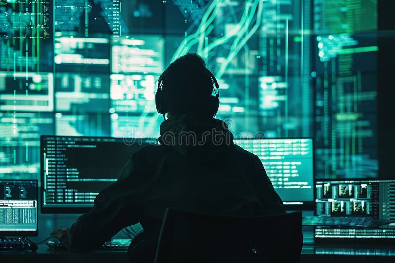 Hacker at Work stock illustration. Illustration of data - 342853259