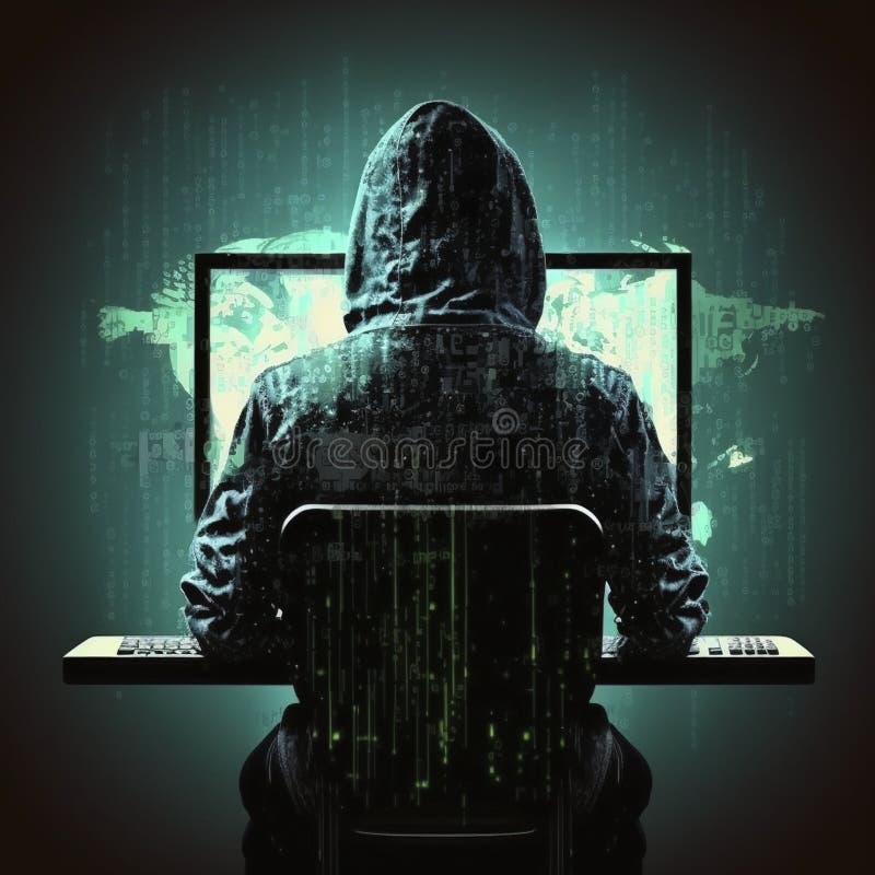 Hacker Working on Computer, Created with Generative AI Stock Illustration - Illustration of hood ...