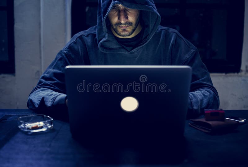 Hacker Working on Computer Cyber Crime Stock Image - Image of attack ...