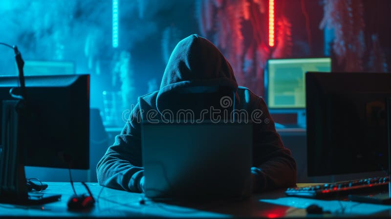 Hacker Working with Computer Cyber Crime Concept Stock Illustration ...