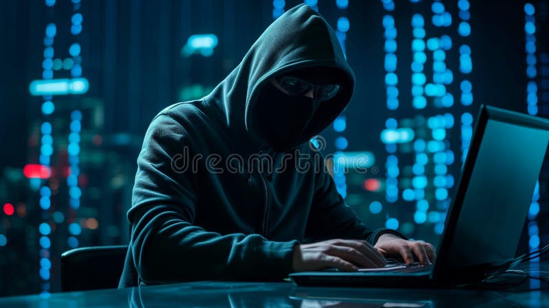 Hacker Working with Computer Cyber Crime Concept Stock Illustration ...