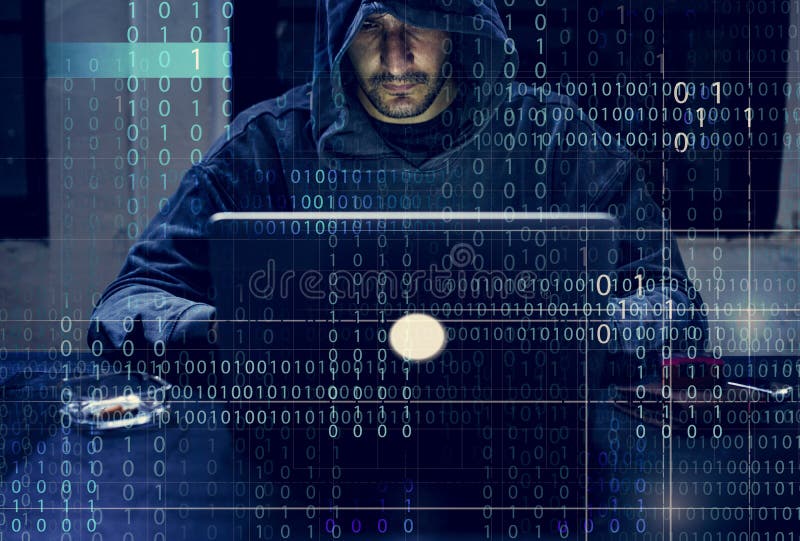 Hacker Working on Computer Cyber Crime Stock Photo - Image of ...