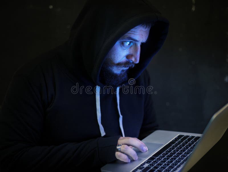 Hacker Working on Computer Cyber Crime Stock Image - Image of firewall ...